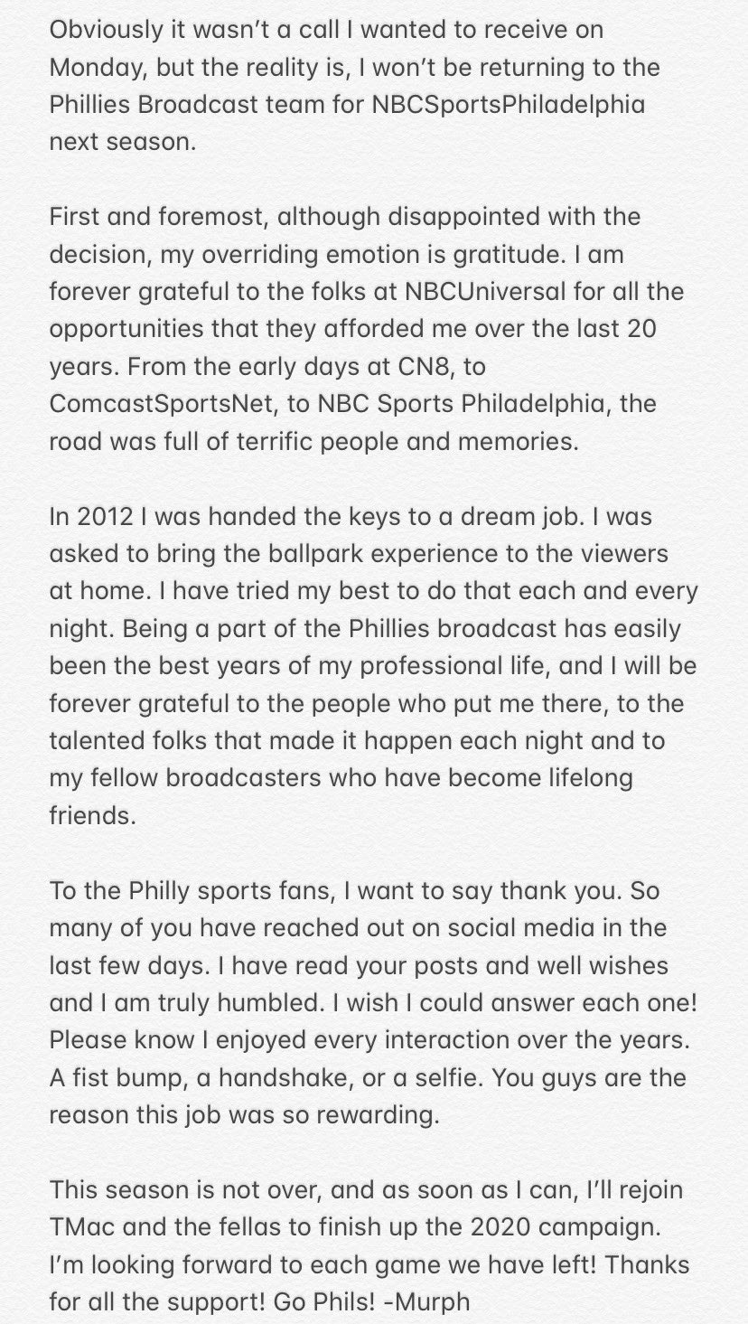 Gregg Murphy "Disappointed" to Leave NBC Sports Philadelphia, but ...