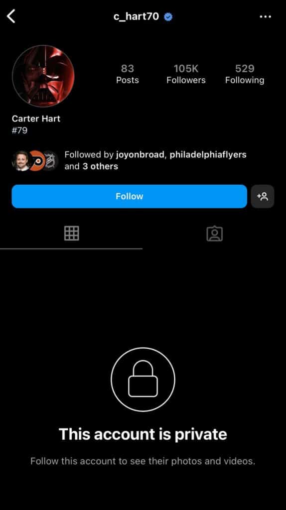 Carter Hart's Instagram is Now Private, with No Flyers References ...